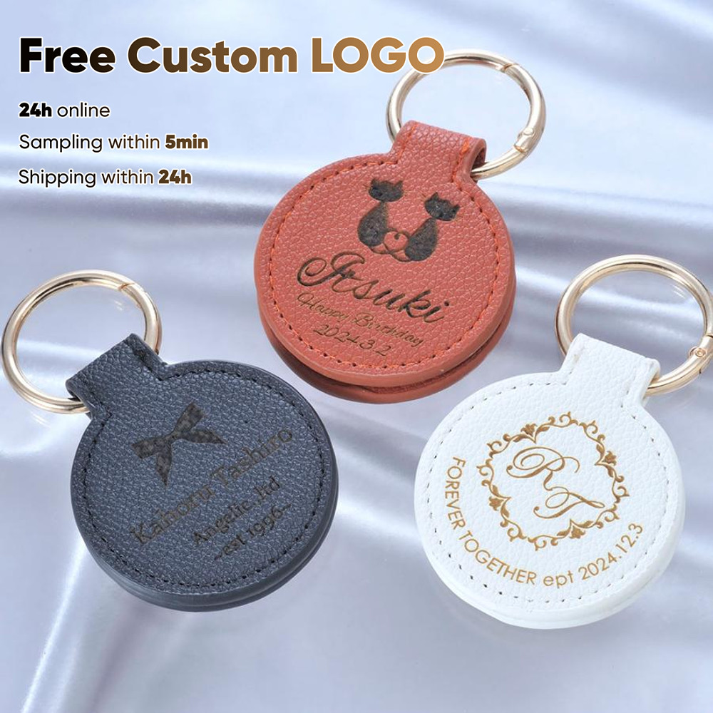 Free Custom Round PU Leather Keychain Circle Key Chain Keyring Company ...