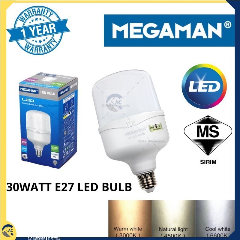 [SIRIM] Megaman LED BULB 30W| 6500K Globe Bulb | MENTHOL LED | LAMPU ...