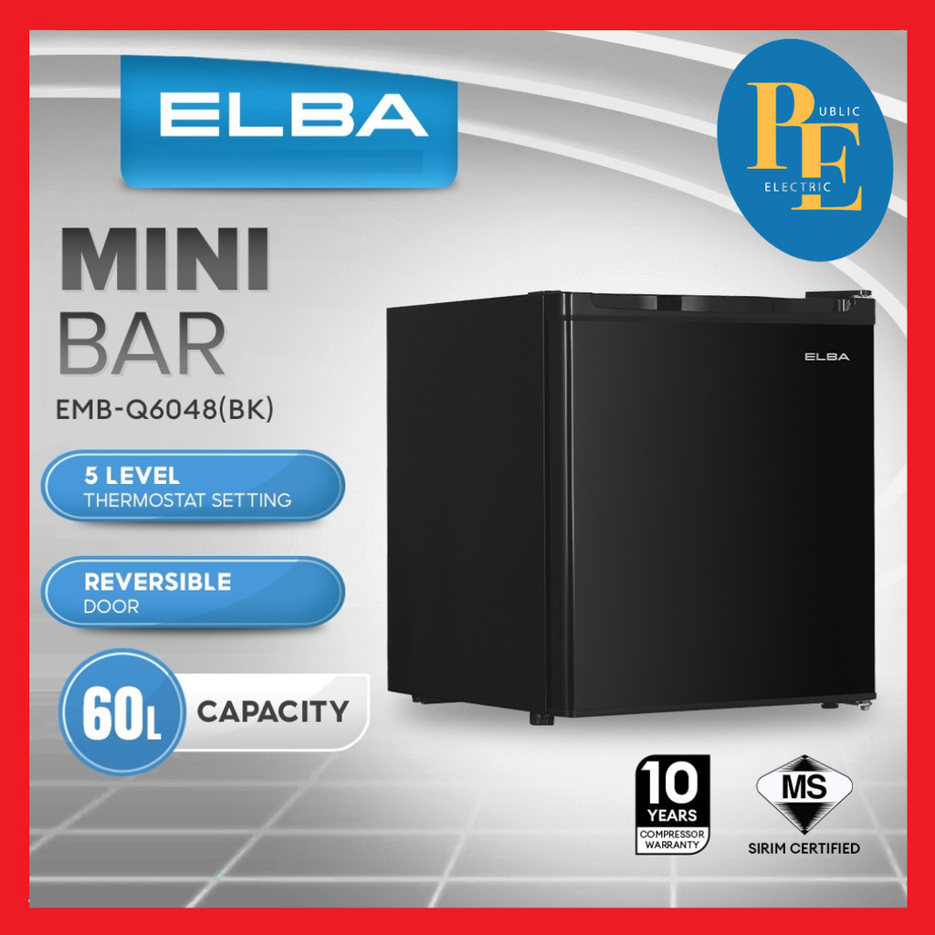 ELBA 60L Mini Bar Refrigerator Fridge EMB-Q6048(BK) Reversible Door ...