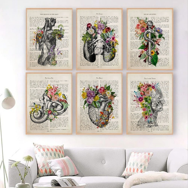 Vintage Flower Human Anatomy Poster Medical Education Wall Art Canvas ...