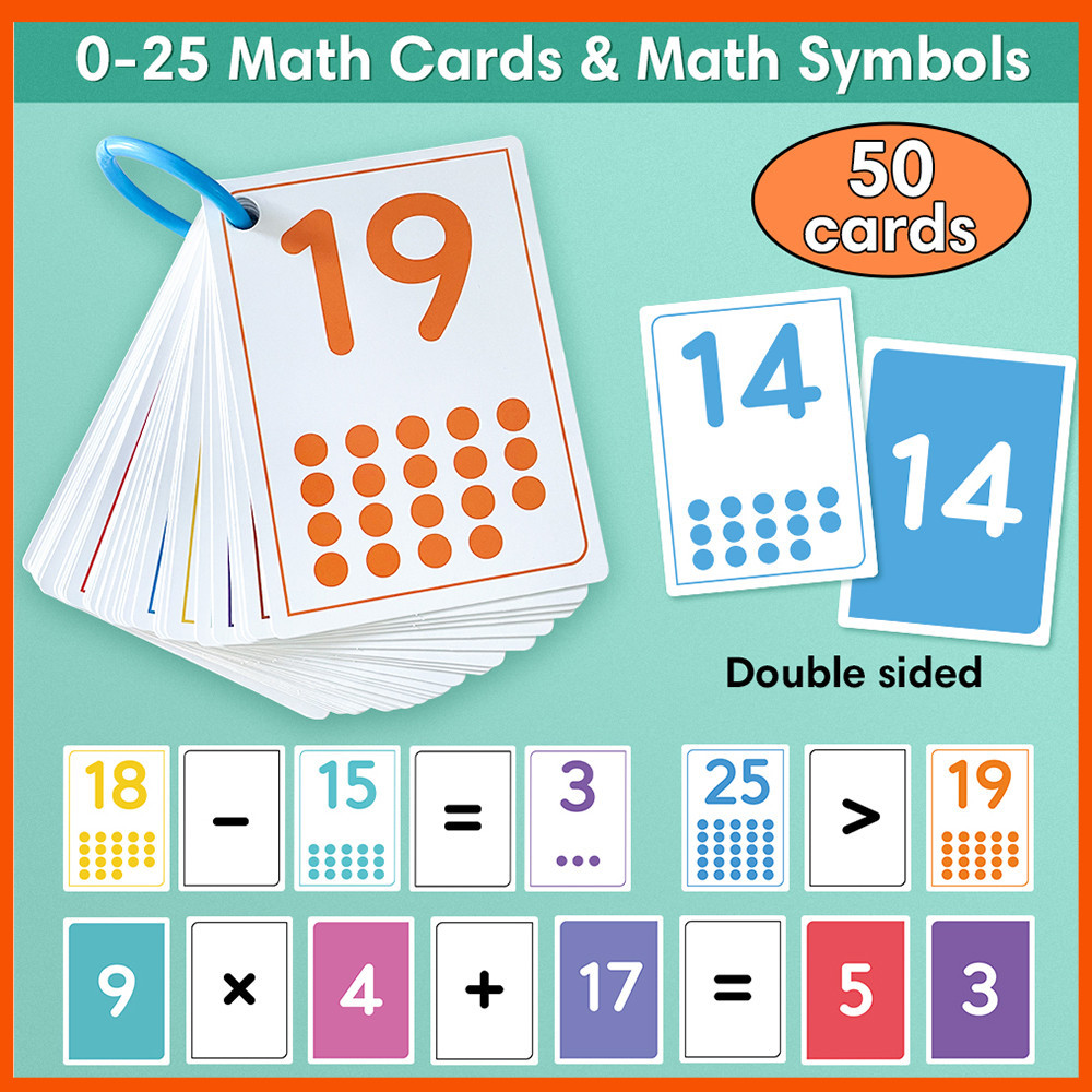50 Cards Math Games Cards for Kids,Large 0-25 Math Cards,Early Addition ...