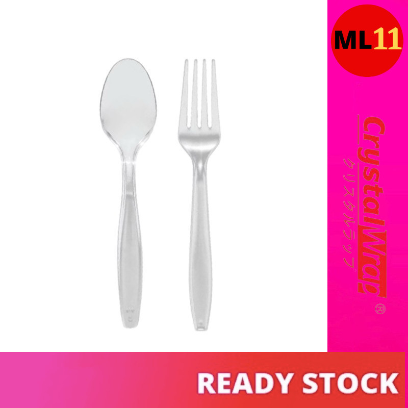 (50 PCS) 6.5” Transparent Long Spoon Fork / Sudu Garpu Panjang ...