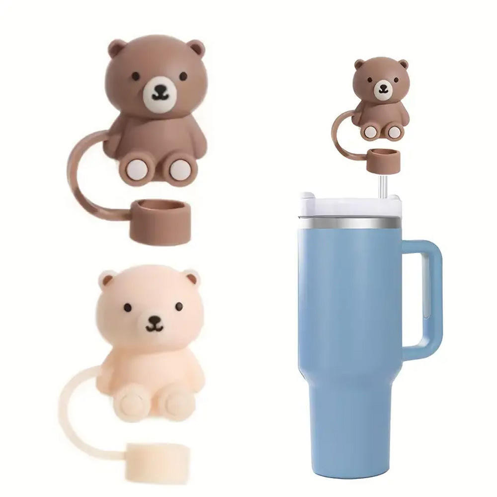 Cute Teddy Bear Straw Cover Caps for Stanley Cup, 10mm/0.4in Silicone ...