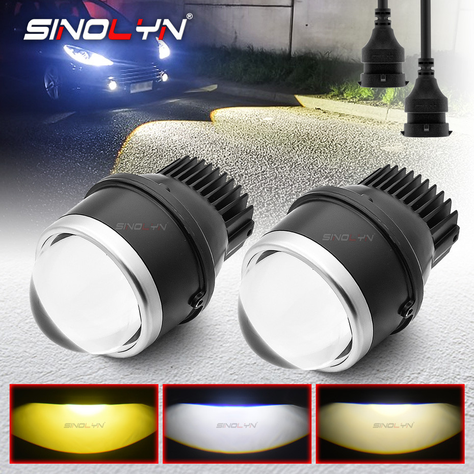 Sinolyn 3 Color Mode LED Fog Lights Bi LED Projector Lens Fog Lamps 3.0 ...