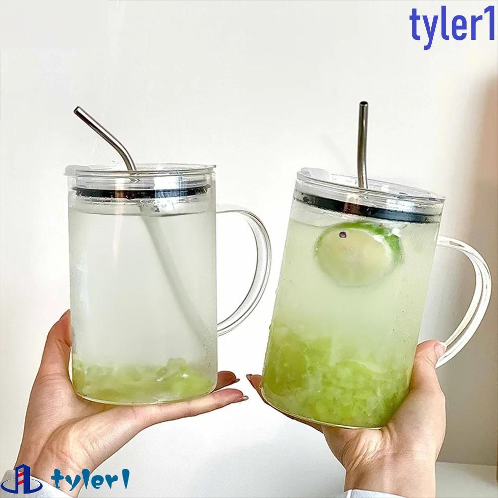 TYLER1 Glass Water Cup, 1000ml with Lid and Straw Glass Tumbler, Mug ...