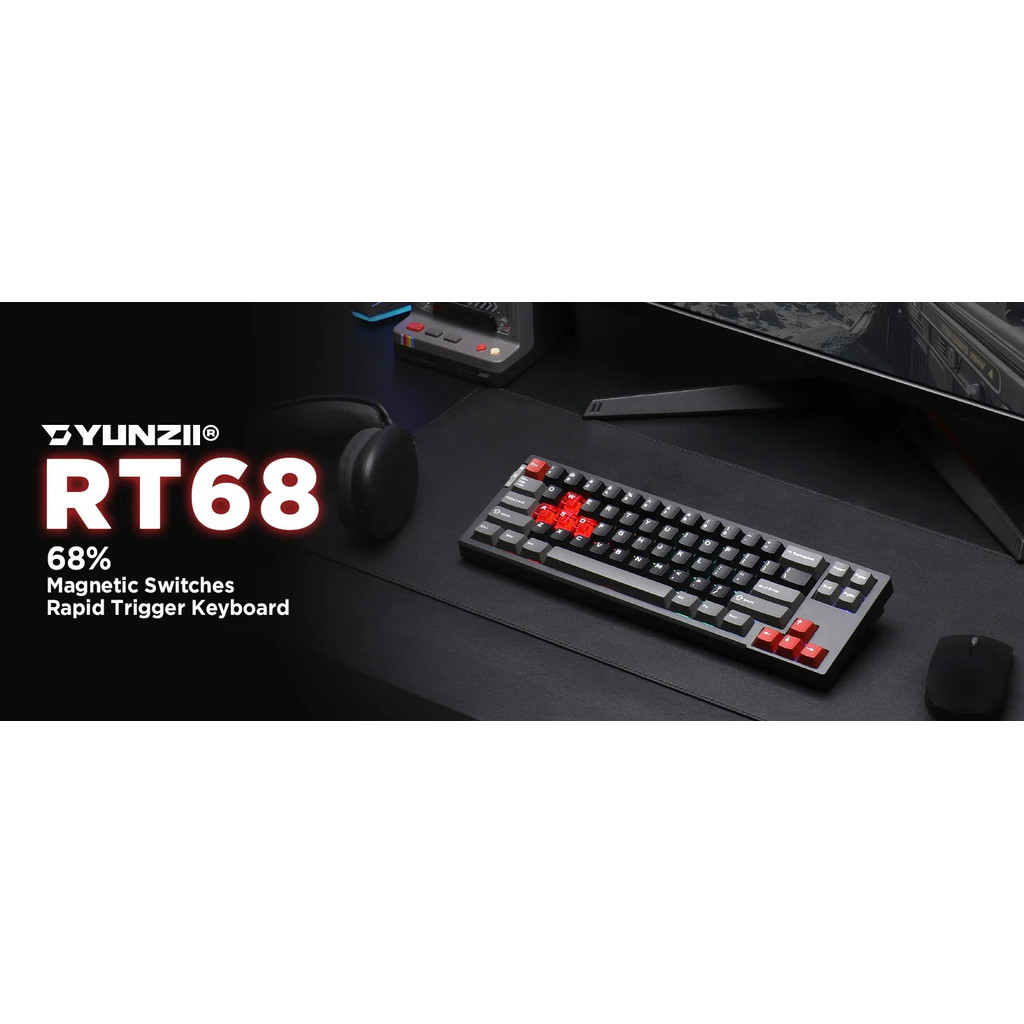 YUNZII RT68 Black rapid trigger mechanical gaming keyboard, Hall effect ...