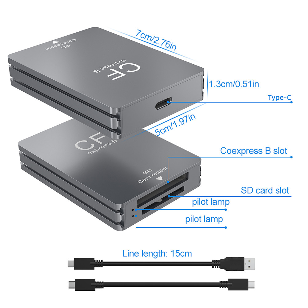 Rain 2 in 1 CFexpress Type B SD Card Reader CFexpress Reader with USB C ...