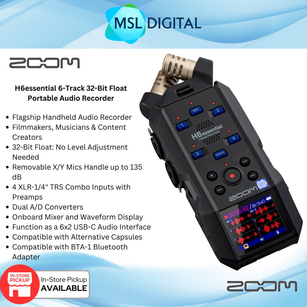 Zoom H6e H6essential 6-Track 32-Bit Float Portable Audio Recorder ...