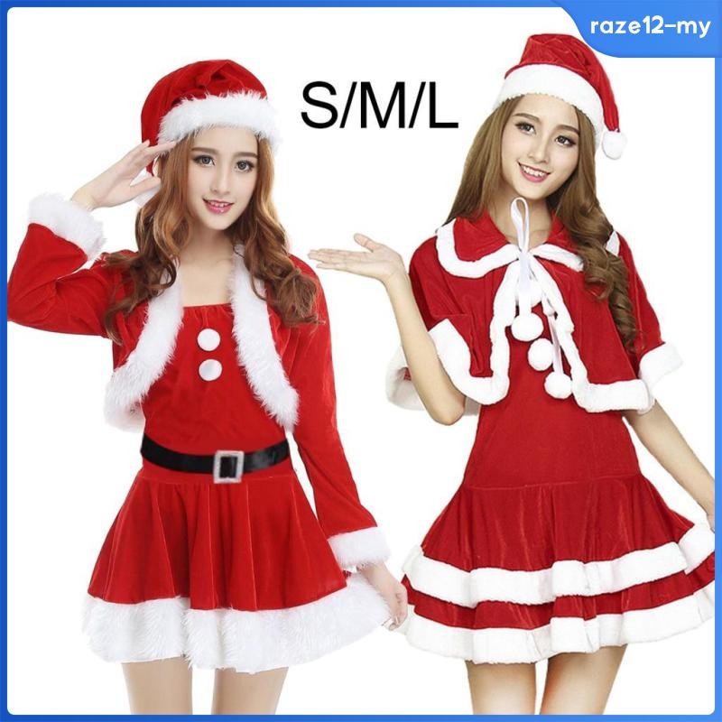 [RazecaMY] Women Santa Costume Clothing Dress Santa Hat Outfit Suit ...