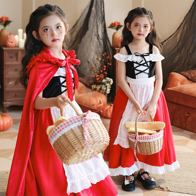 Halloween Children's Cosplay Costume Little Red Riding Hood Shawl Cape ...