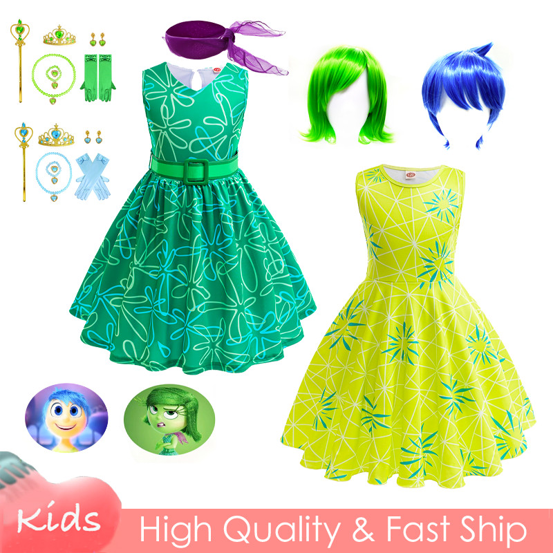 Disgust Joy Inside Out 2 Flower Green Yellow Dress For Kids Girl ...