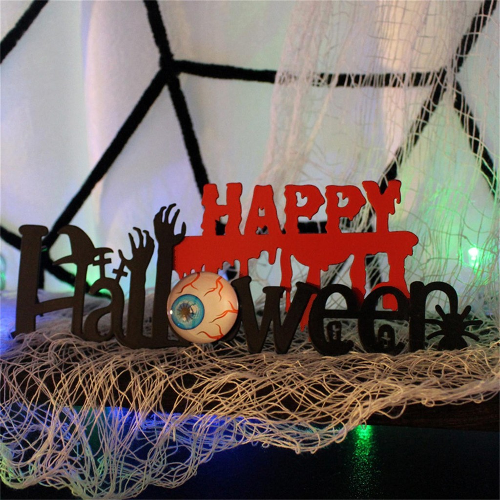 Happy Halloween Table Sign Eyeball Desktop Ornament Scary Halloween ...