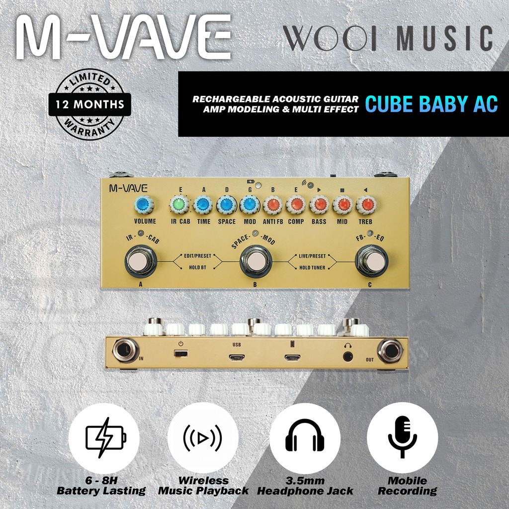 M-VAVE Cube Baby AC Rechargeable Acoustic Guitar Amp Modeling & Multi Effects Pedal | Shopee ...