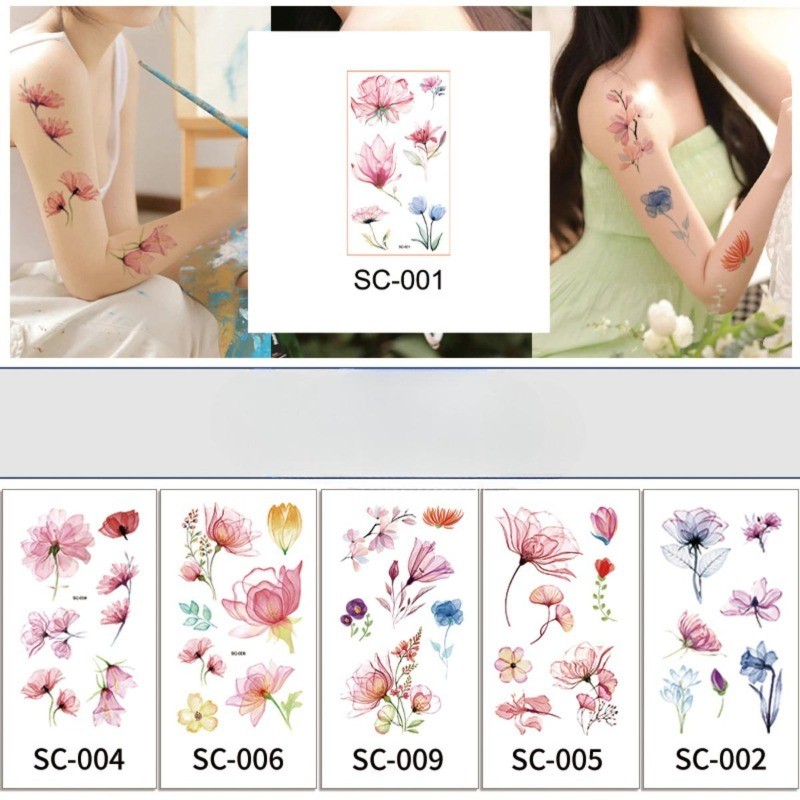 Watercolor flower tattoo sticker collarbone chest scar concealer flower ...