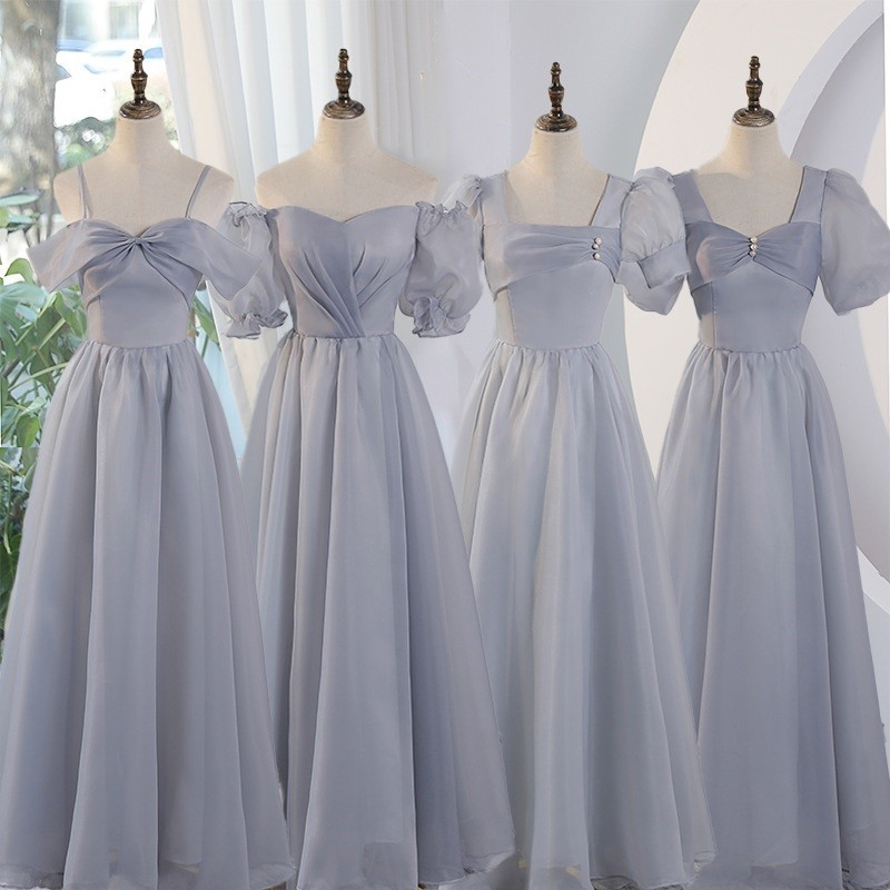 Gray Bridesmaid Dress for Women Simple Wedding Sister Group Banquet ...