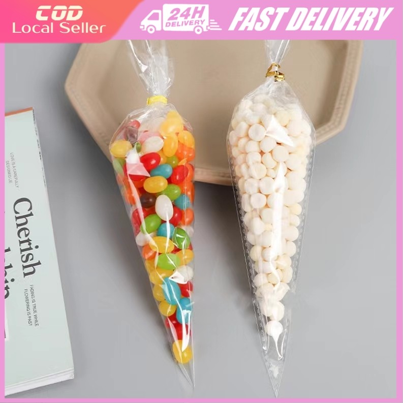 100Pcs Cone bag Plastic Goodies Bags Candy popcorn flower Carrot ...