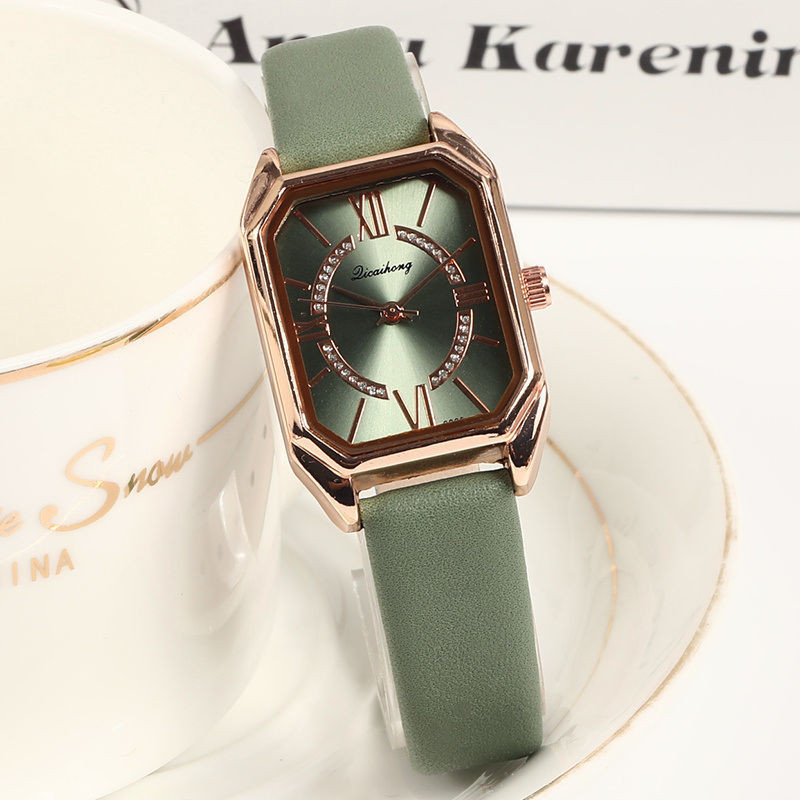 [Ready Stock Seckill] White Green Small Square Watch Women's Light Luxury Niche Simple ...