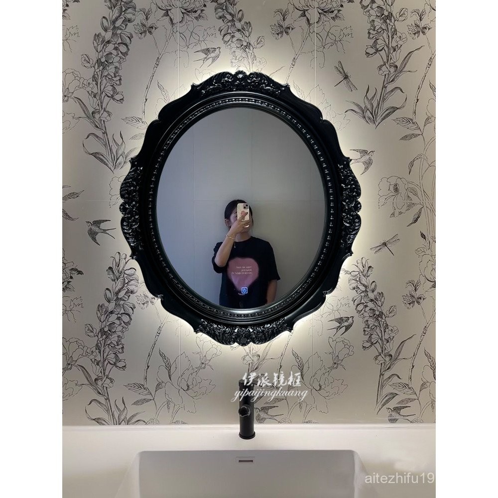 French Medieval Retro Bathroom Bathroom Mirror Oval Decorative Mirror ...