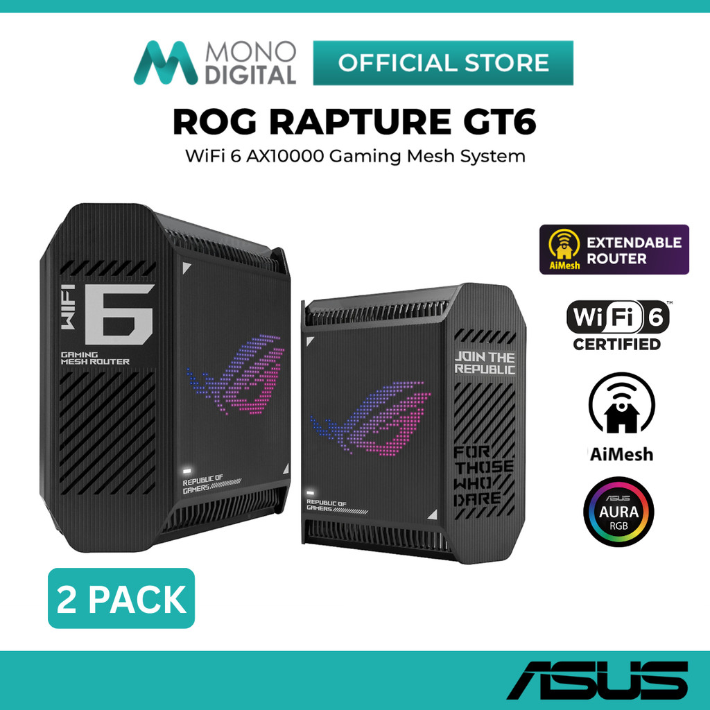 ASUS ROG RAPTURE GT6 (2-PACK) AX10000 TRI-BAND WIFI 6 GAMING MESH ...