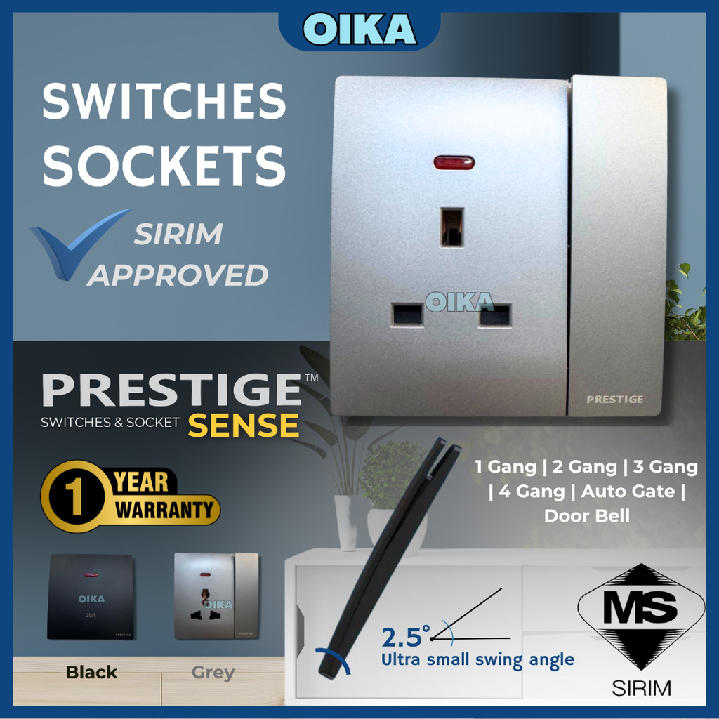 [SIRIM] PRESTIGE Wall Switch & Socket Sense | 1/2 Gang 10A 13A 15A 20A ...