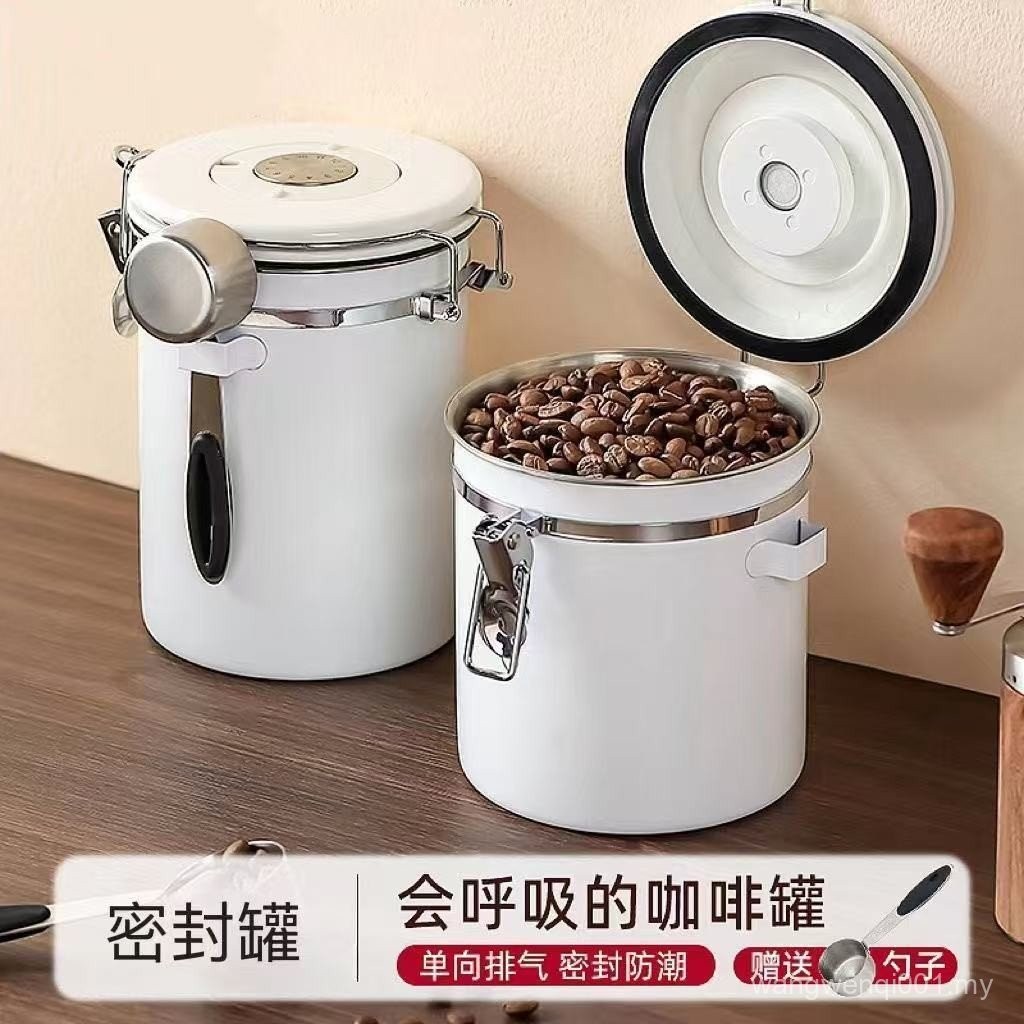 [2025] 304 Stainless Steel Airtight Tank Coffee Bean Storage One-Way ...