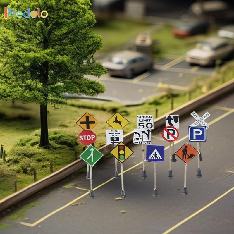 predolo 14 Mini Traffic Signs Set for Kids Play Road Models Educational ...