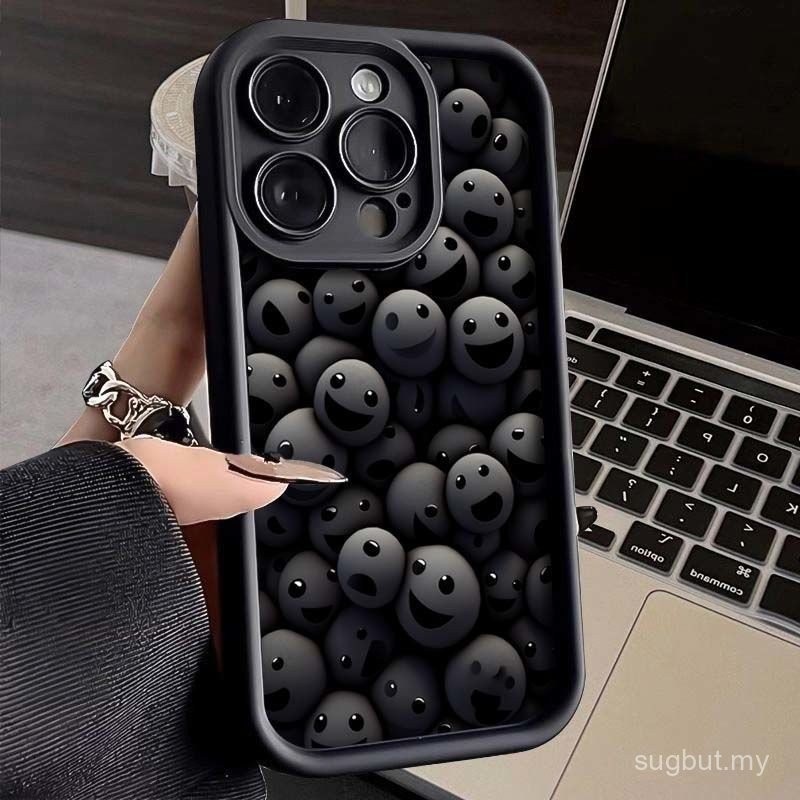 Niche Unique Art Full Screen Black Smiley Face iPhone Phone Case ...