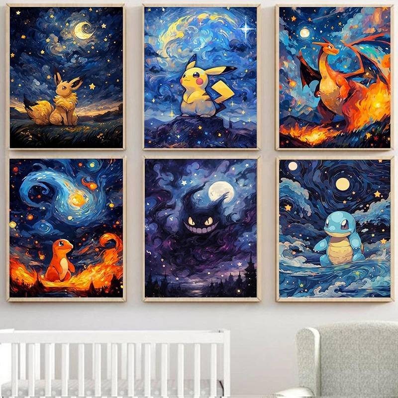 Pokemon Anime Canvas Painting Charizard Pikachu Gengar Eevee Squirtle ...