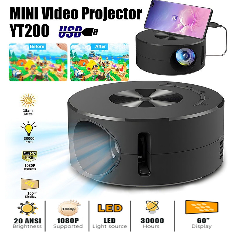 Projektor YT200 LED Mini projektor portable multimedia player sesuai ...