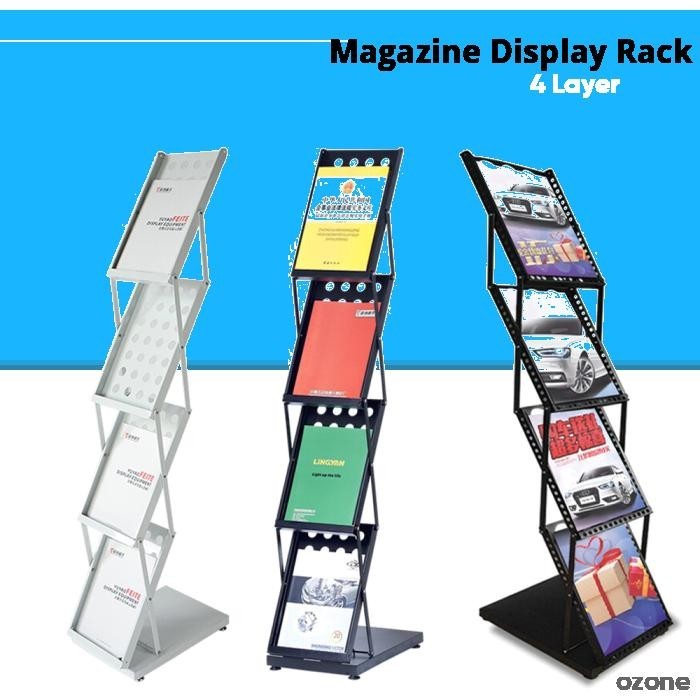 Foldable Metal 4 Layer Magazine Brochure Newspaper Display Stand Rack ...