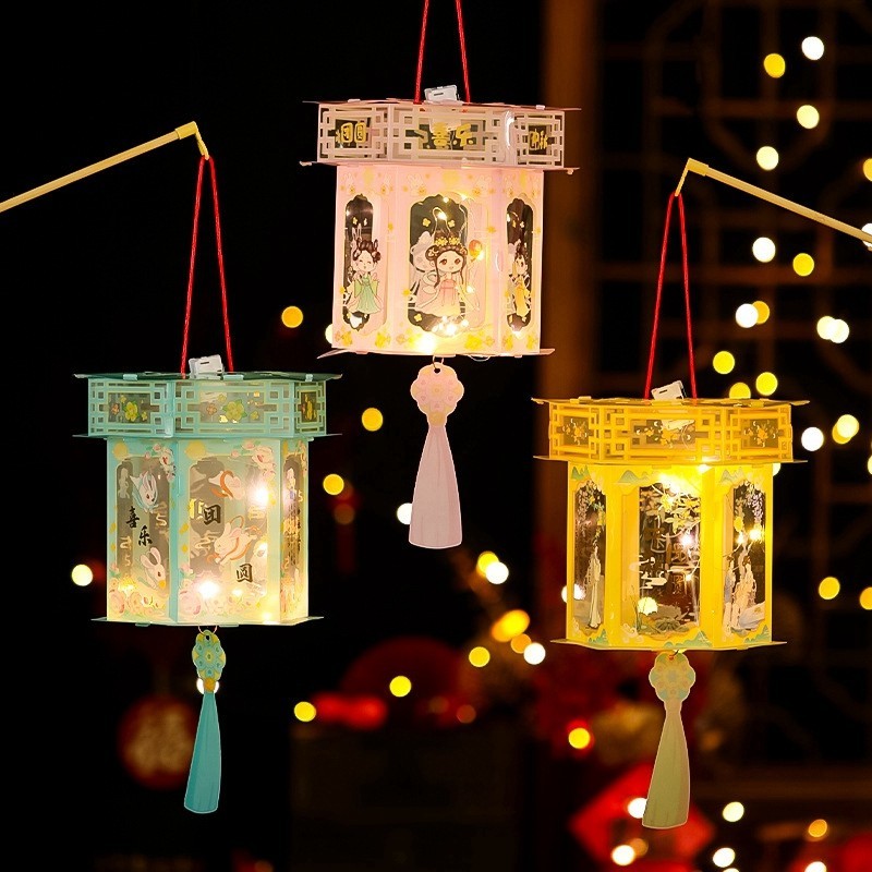 Mid-Autumn Festival Hexagonal Palace Lamp Diy Hand-held Lantern ...