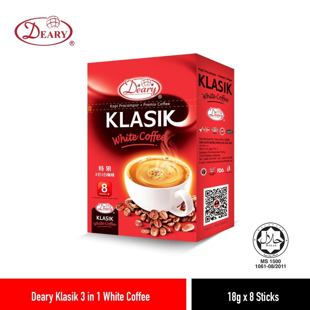 Deary Klasik 3-In-1 White Coffee (18g x 8 Sticks x 1 Box) | Shopee Malaysia