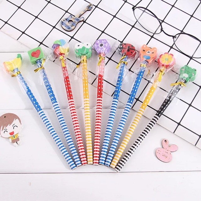 Cartoon HB Pencil eraser Rubber set kids birthday party gift Stationery ...