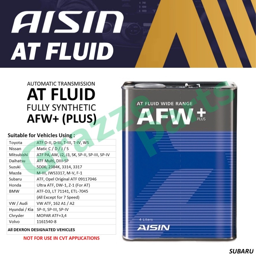 (4L) AISIN Fully Synthetic ATF AFW+ Automatic Transmission Fluid Subaru ...
