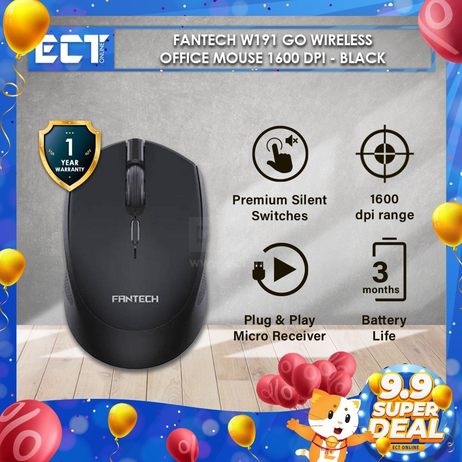 Fantech W191 Go Wireless Office Mouse 1600 DPI - Black / White / Pink ...