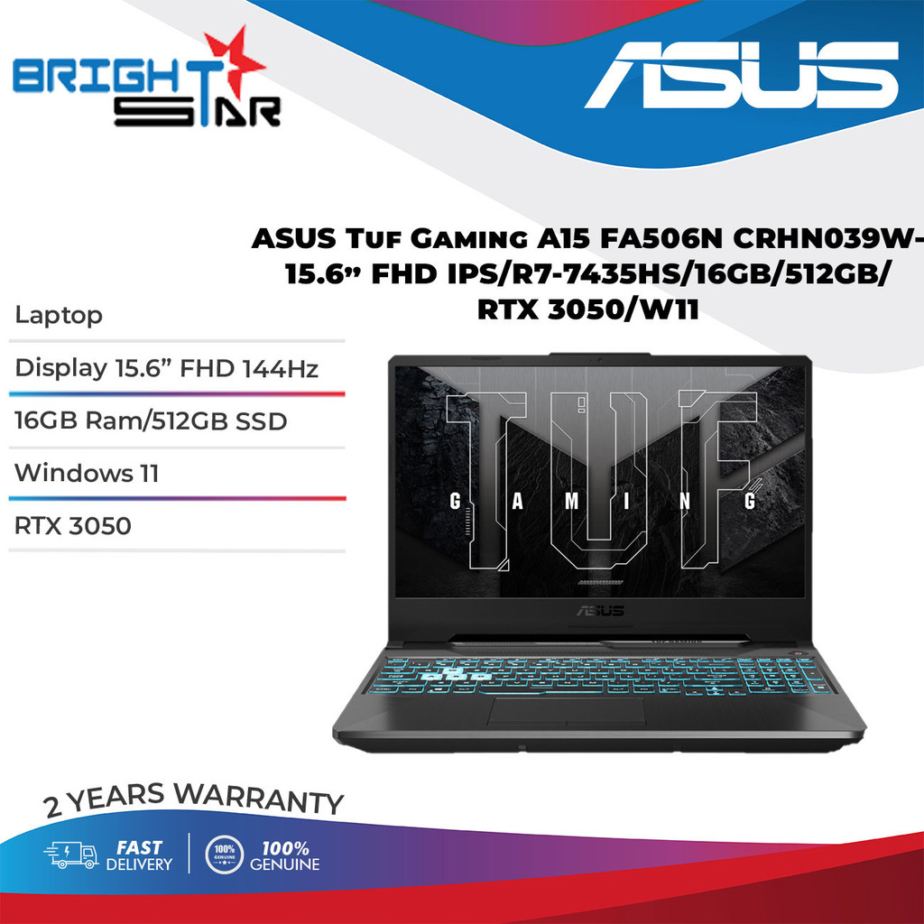 ASUS Tuf Gaming A15 FA506N CRHN039W- 15.6" FHD/R7-7435HS/16GB/512GB/RTX ...