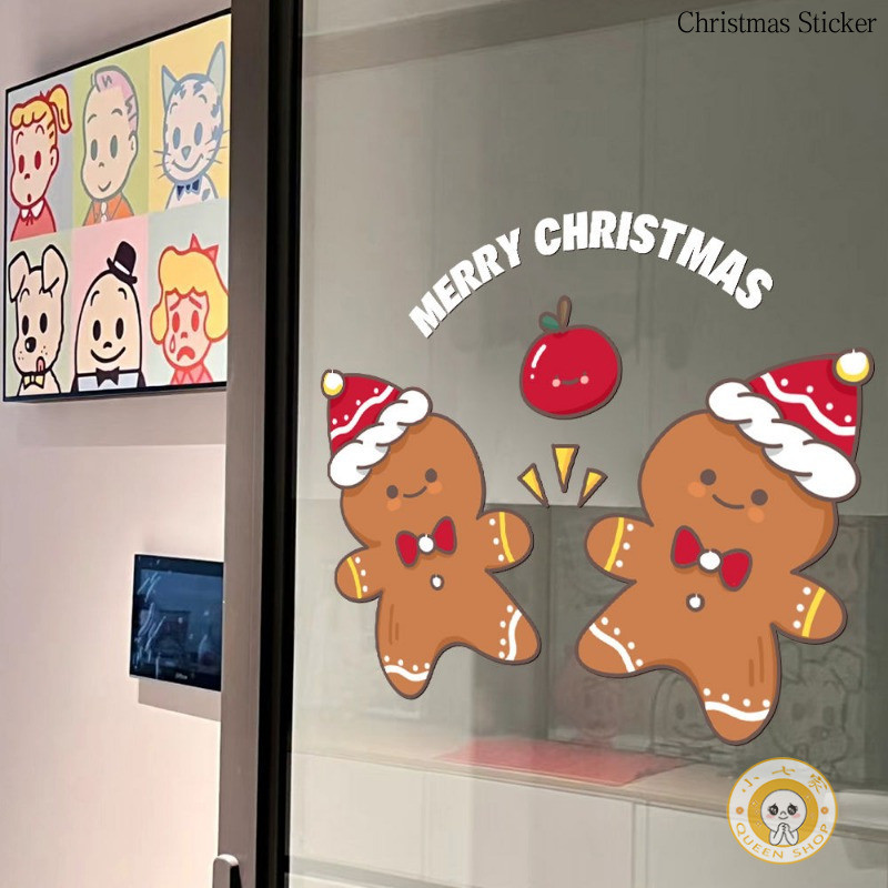 Cute Gingerbread Man Decorative Window Stickers Christmas Shop Window ...