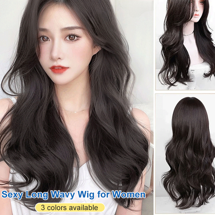 wig head covering long curly hair set head ladies big wave center ...