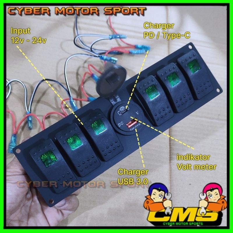 Switch 12v 24v USB TypeC Voltmeter universal LED Light switch dashboard ...