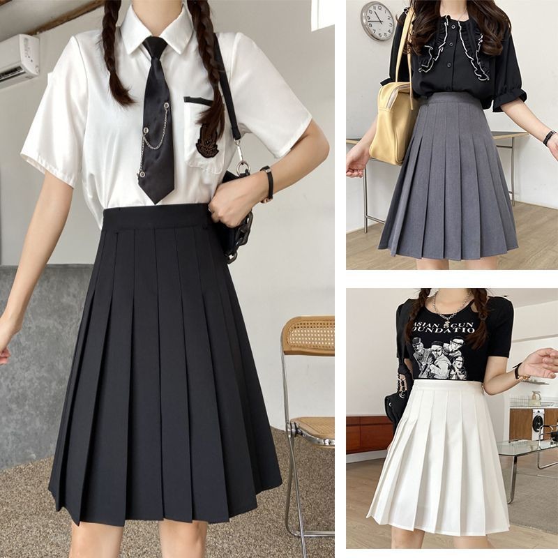 Japanese Style JK Uniform Pleated Skirt Summer Versatile Solid Color ...