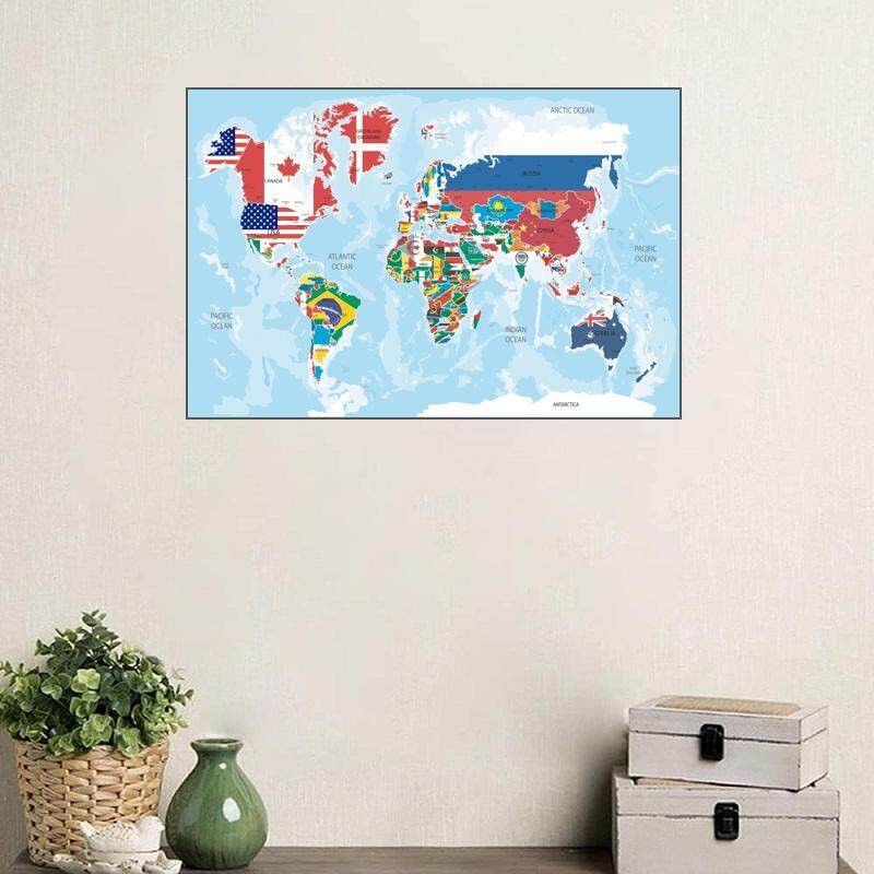 Travel World Map Atlas with Country Flags Large Canvas Poster Prints ...