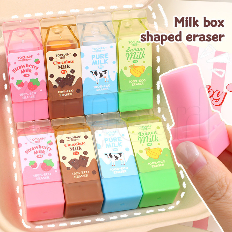 Milk Carton Rubber Erasers - Macaron Color Pencil Eraser - Cute Funny ...