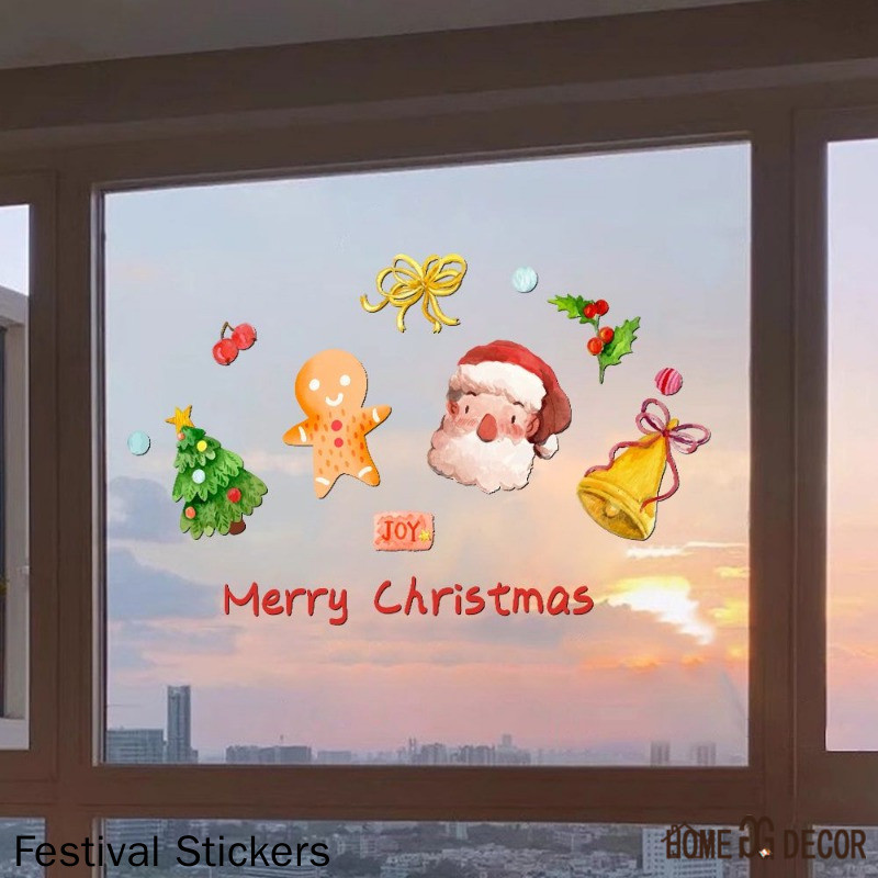 2025 Ins Style New Year and Christmas Window Glass Stickers Cute Home ...