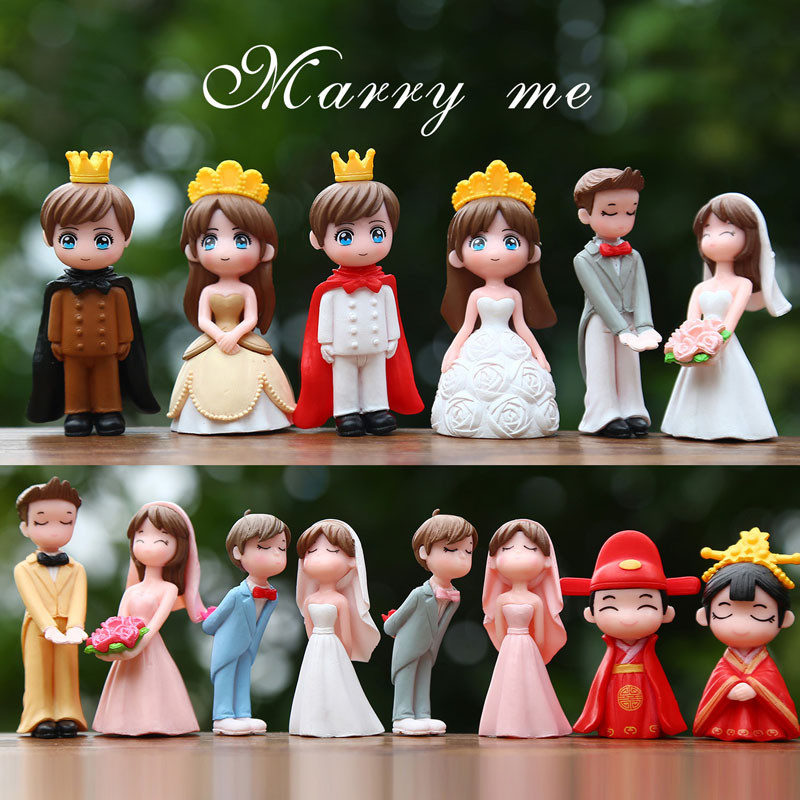 2Pcs 7cm Mini Doll Romantic Bride Groom Couple Figurines Ornament ...