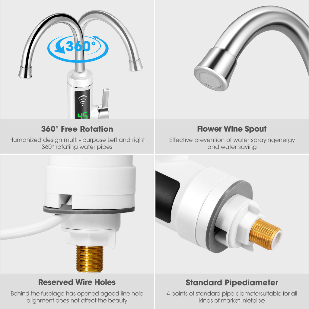 GMMA Instant Hot Water Tap, 220V 3000W Electric Water Heater Tap with Digital Display, 360 ...