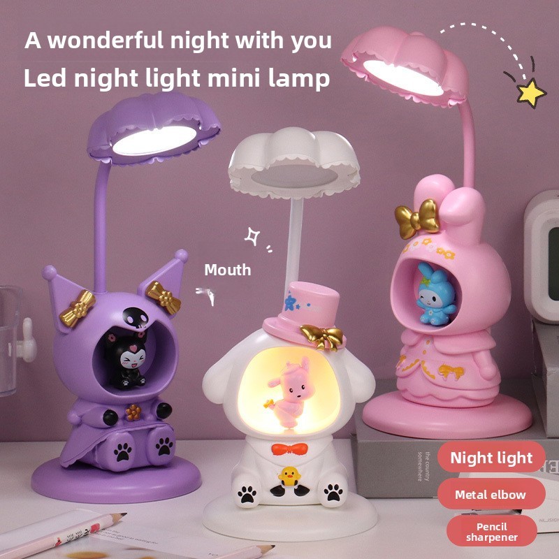 Kuromi Cartoon LED Desk Lamp with USB Night Light & Built-in Pencil ...
