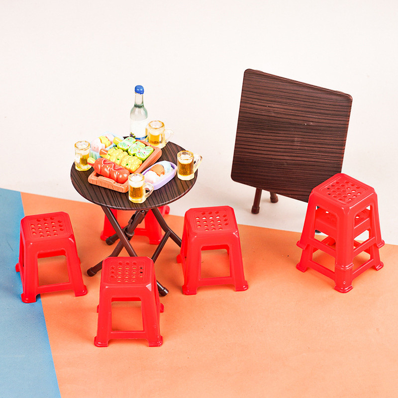 [T&B Aug] 1Set 1:12 Dollhouse Miniature Folding Table Stool Dining ...