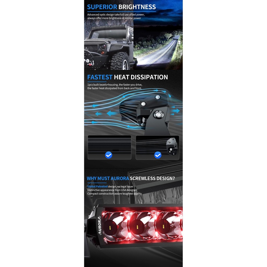 Aurora patented screwless RGB light series double row off-road LED ...