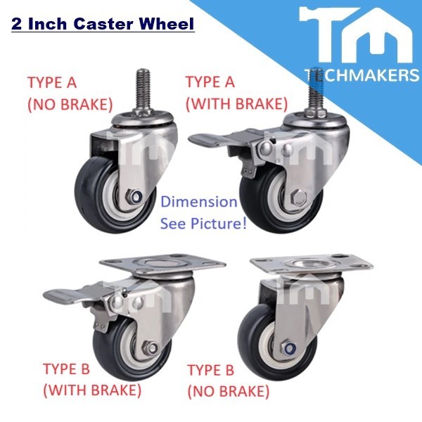 2 Inch Stainless Steel Caster Castor Wheel Stainless Steel M8 Thread ...
