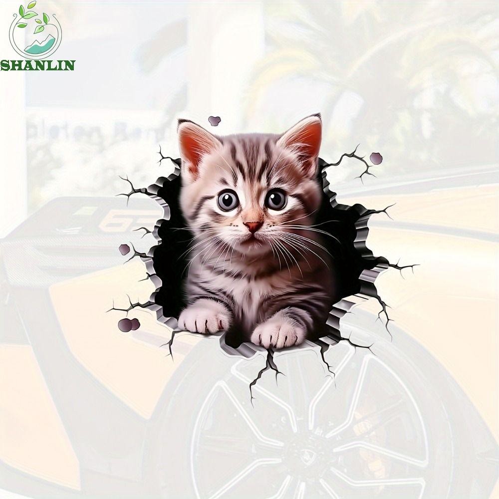 SHANLIN Simulation Cats Car Sticker, Waterproof Universal Car 3D Cat ...